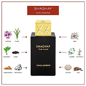 Swiss Arabian Shaghaf Oud Aswad - Luxury Products From Dubai - Long Lasting Personal EDP Spray Fragrance - A Seductive Signature Aroma - 2.5 Oz