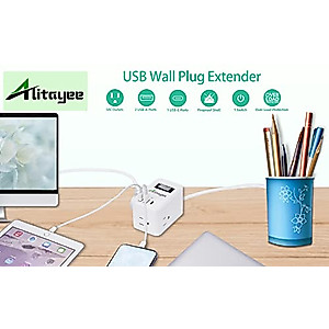 Alitayee Travel Power Strip, Portable Power Strips with 3 Outlets 3 USB Ports 15.5W Fast Charging and 6 ft Flat Plug Extension Cord No Surge Protector for Cruise Travel Hotel College Dorm Home Office