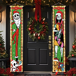 Jack Sally Lighted Banners Porch Signs Christmas Decor Christmas Nightmare Banner Christmas Decorations Before Outdoor Party Home