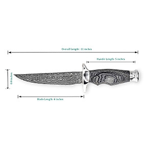 Perkin Damascus Steel Hunting Knife with Leather Sheath