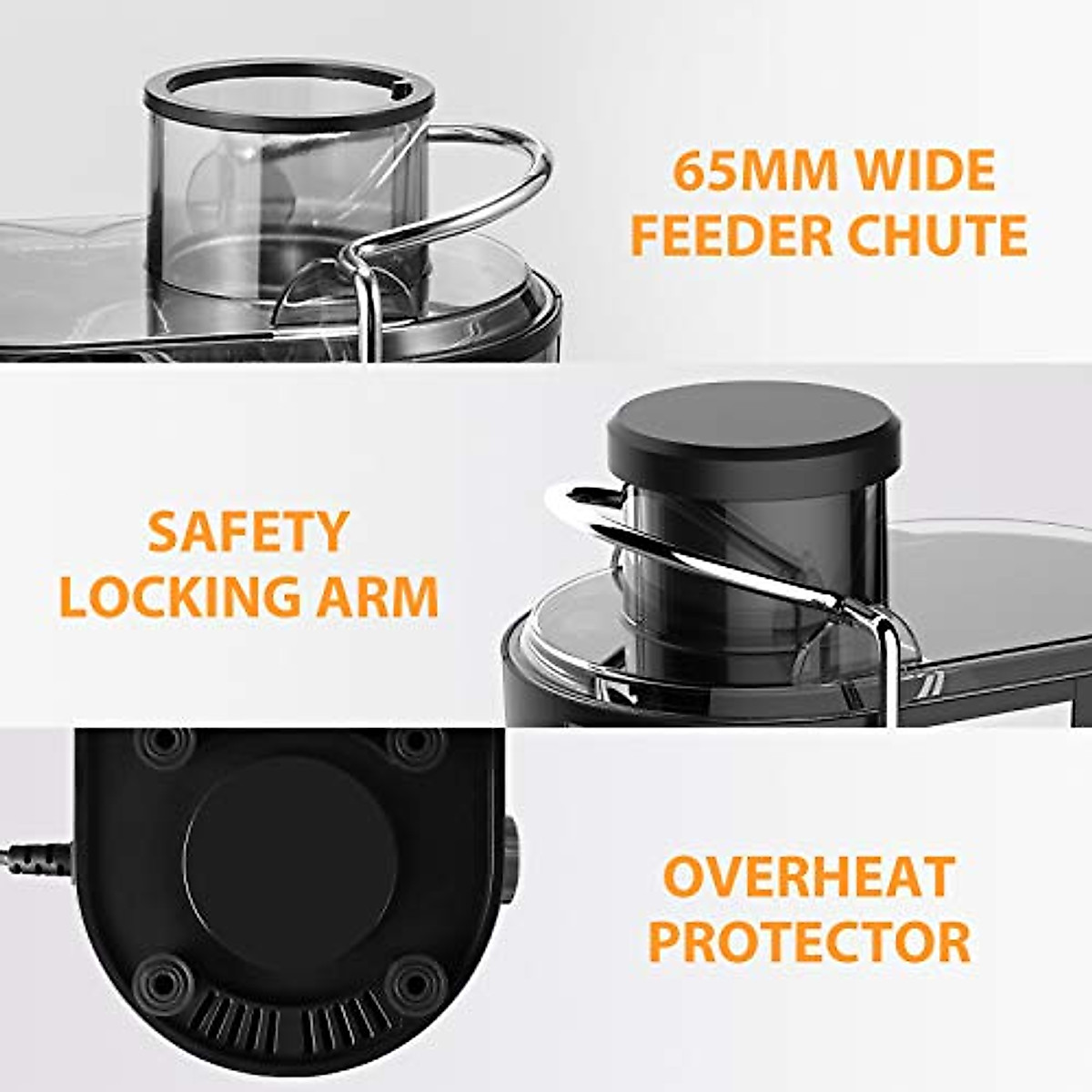 Juicer, Bagotte Centrifugal Juicer, 65mm Wide Feed Chute Juicer Machines for Whole Fruit and Vegetable, High Juice Yield Dual-Speed Juice Extractor with 304 Stainless Steel, BPA-Free, Easy to Clean