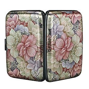 ELFISH Mini RFID Aluminum Wallet Credit Cards Holder Business Card Case Metal ID Case for Men Women（Happy Flower