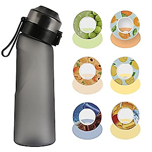 Water Bottle with Flavor Pods,Fruit Fragrance Water Bottle,Scent Water Cup,Sports Water Cup Suitable for Outdoor Sports(A.21.9Oz(Black)+6 Pods)
