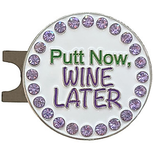 Giggle Golf Bling Putt Now, Wine Later Golf Ball Marker with A Magnetic Hat Clip | Fun Golf Accessories for Women