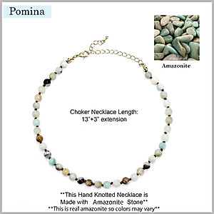 POMINA Real Amazonite Natural Gemstone Beaded Choker Necklace Semi Precious Stone Choker for Women (amazonite)