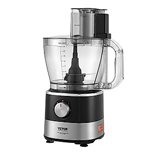 VEVOR Food Processor, 16 Cup Large Vegetable Chopper 600 Watts 2 Speed & Pulse Electric Meat Chopper, 2 In 1 Big Feed Chute & Pusher 5Pcs Blade & Dics for Mixing, Slicing, and Kneading Dough