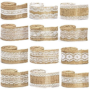 VGOODALL Jute Ribbon, 12PCS Burlap Lace Ribbons Craft Ribbon 26 Yards for Crafts Gift Wrapping Rustic Decor