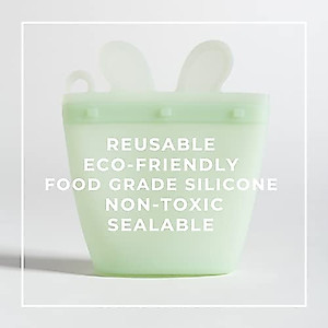 Reusable Snack Bag for Kids. Easy, Quick, Fun Snacks on the Go. Food Grade Silicone, Dishwasher-Safe, Eco-Friendly, Non-Toxic, Strong Seal. Great for Travel, School or Home.  (Semi-Transparent Green)