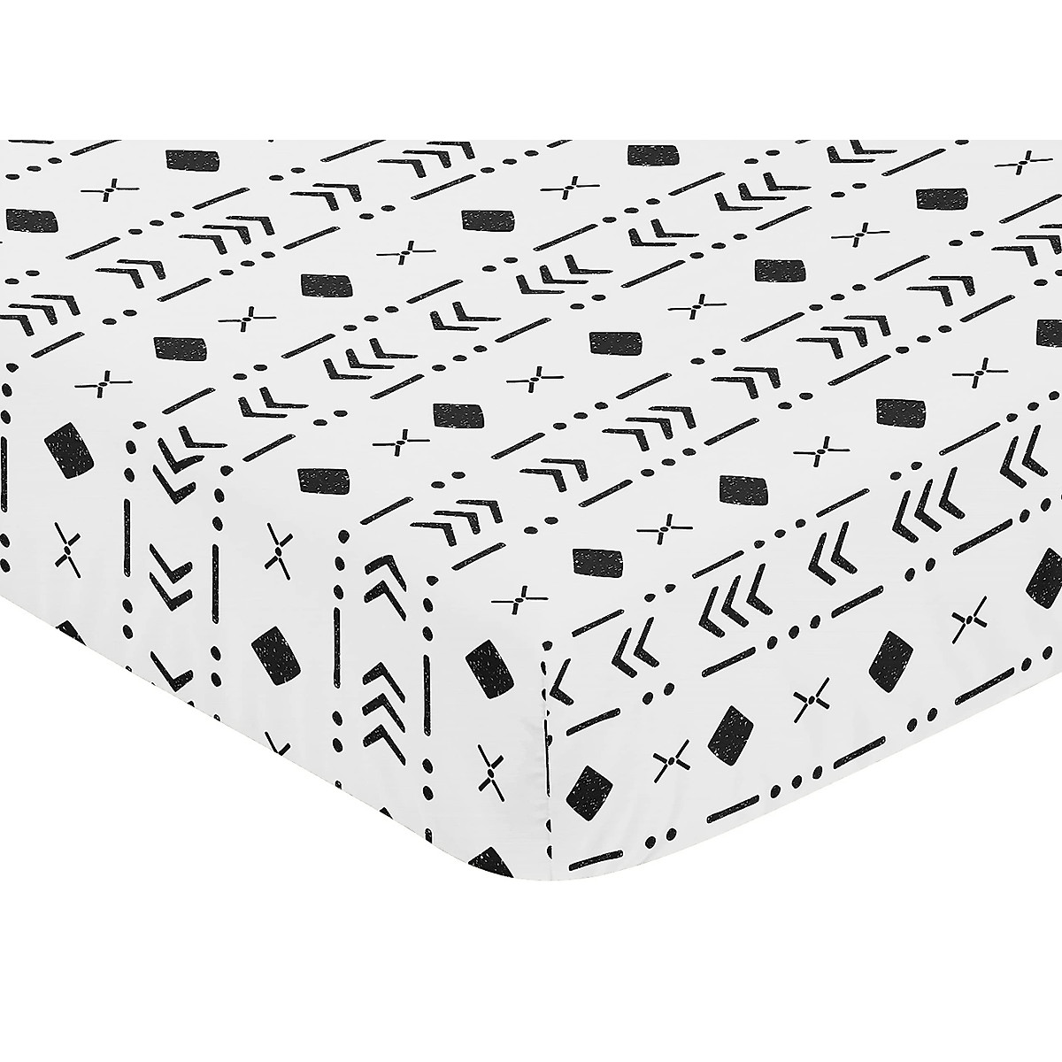 Sweet Jojo Designs White Black Boho Tribal Mudcloth Boy Girl Fitted Crib Sheet Baby or Toddler Bed Nursery - Black and White Woodland Bohemian Southwest Geometric Arrow Gender Neutral Aztec Mud Cloth