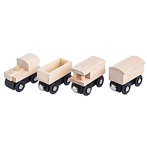 Orbrium 4 Assorted Unpainted Train Cars for Wooden Railway Compatible with Thomas, Chuggington, Brio, Great for Birthday Party Train Theme