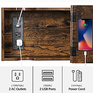 ALLOSWELL Side Table with Charging Station, Narrow Flip Top End Table with USB Ports and Outlets, Nightstand with Storage, Sofa Table for Living Room, Bedroom, Easy Assembly, Rustic Brown ETHR5601