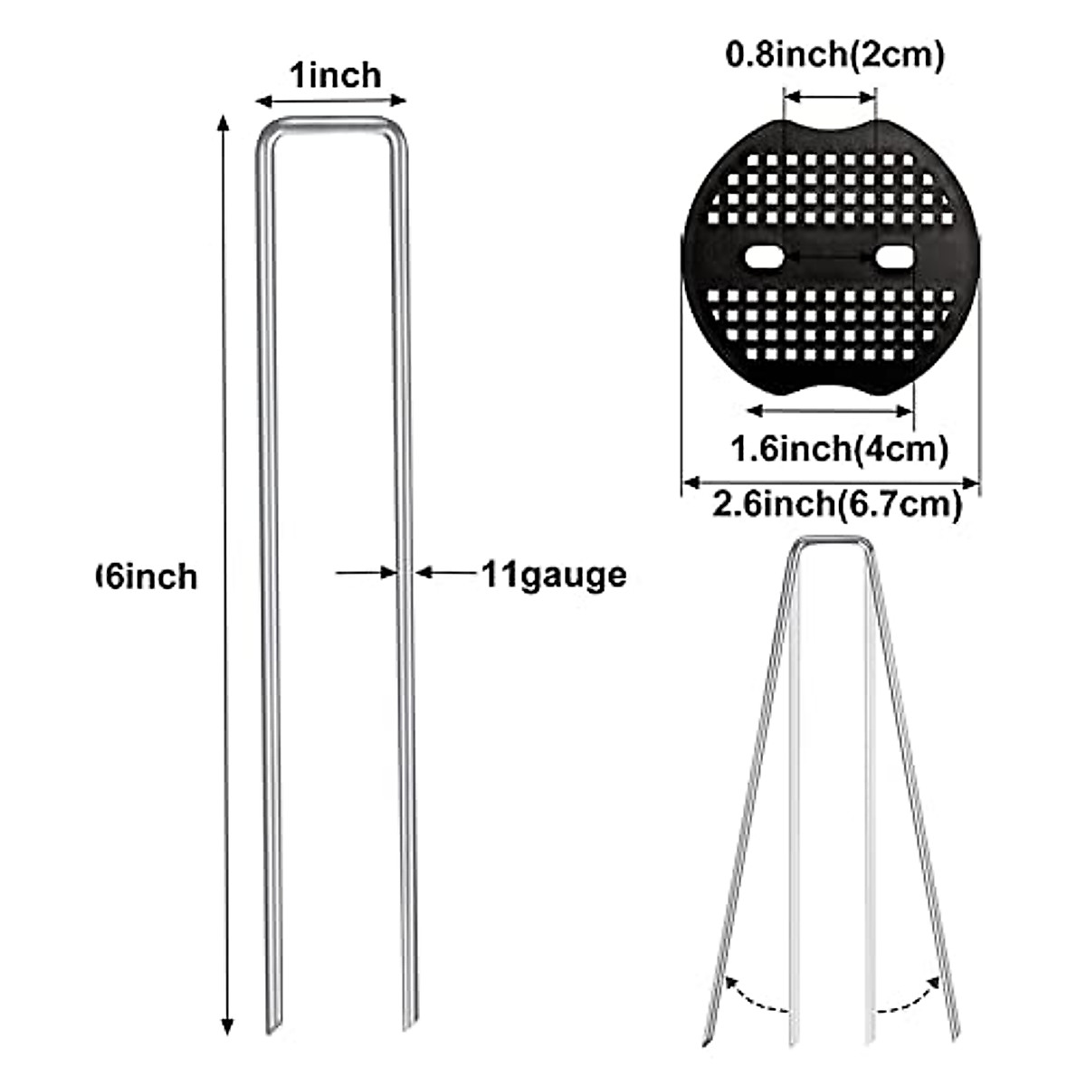 Whonline 200pcs Landscape Staples Set, 120pcs Landscape Fabric Staples and 80pcs Gasket, 6inch 11 Gauge Heavy Duty Galvanized Garden Staples for Securing Lawn Fabric and Weed Barrier
