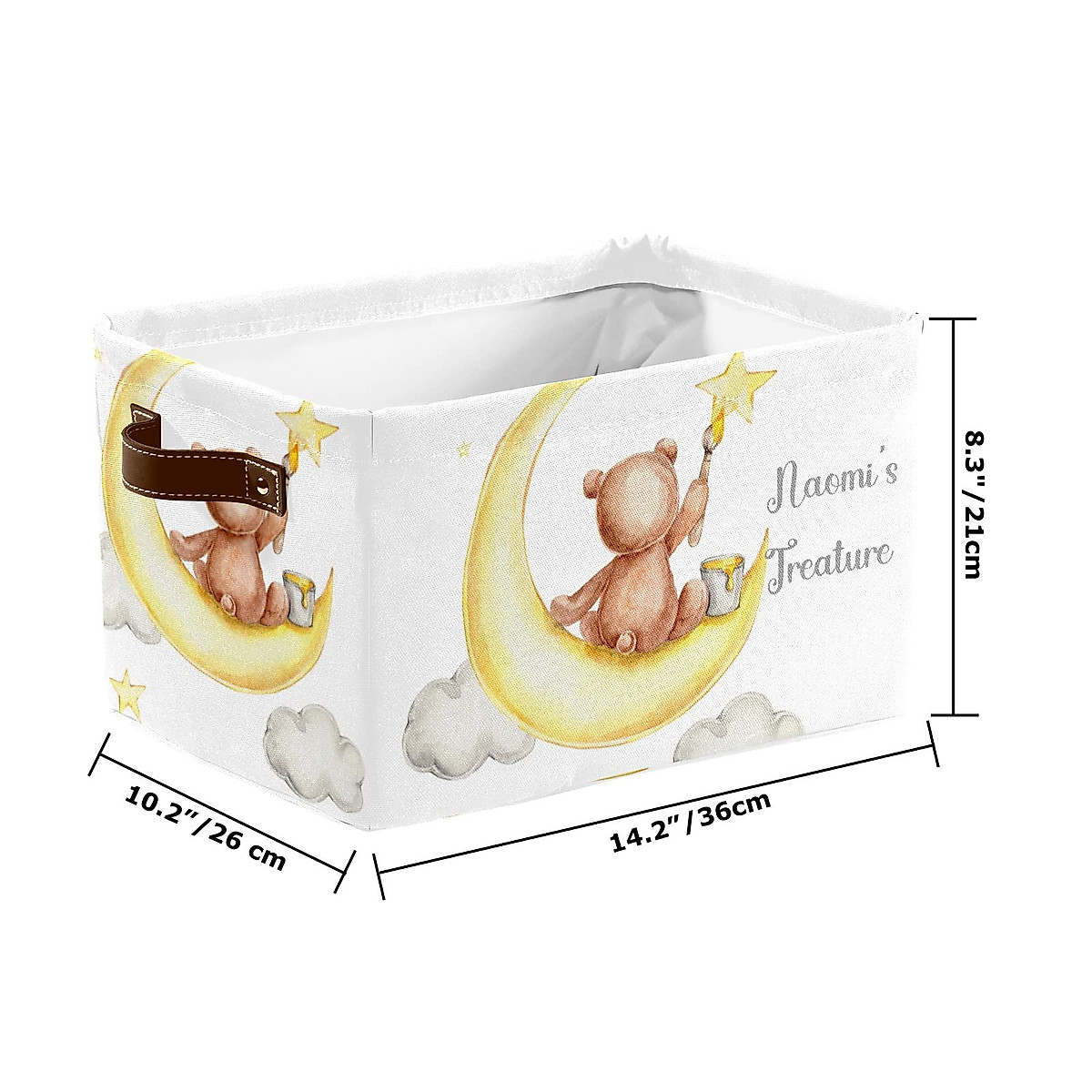 Joyestore Moon Star Sweet Teddy Bear Personalized Storage Bins Baskets Cubes Organizer with Handle for Shelves Closet Nursery Toy 1 Pack