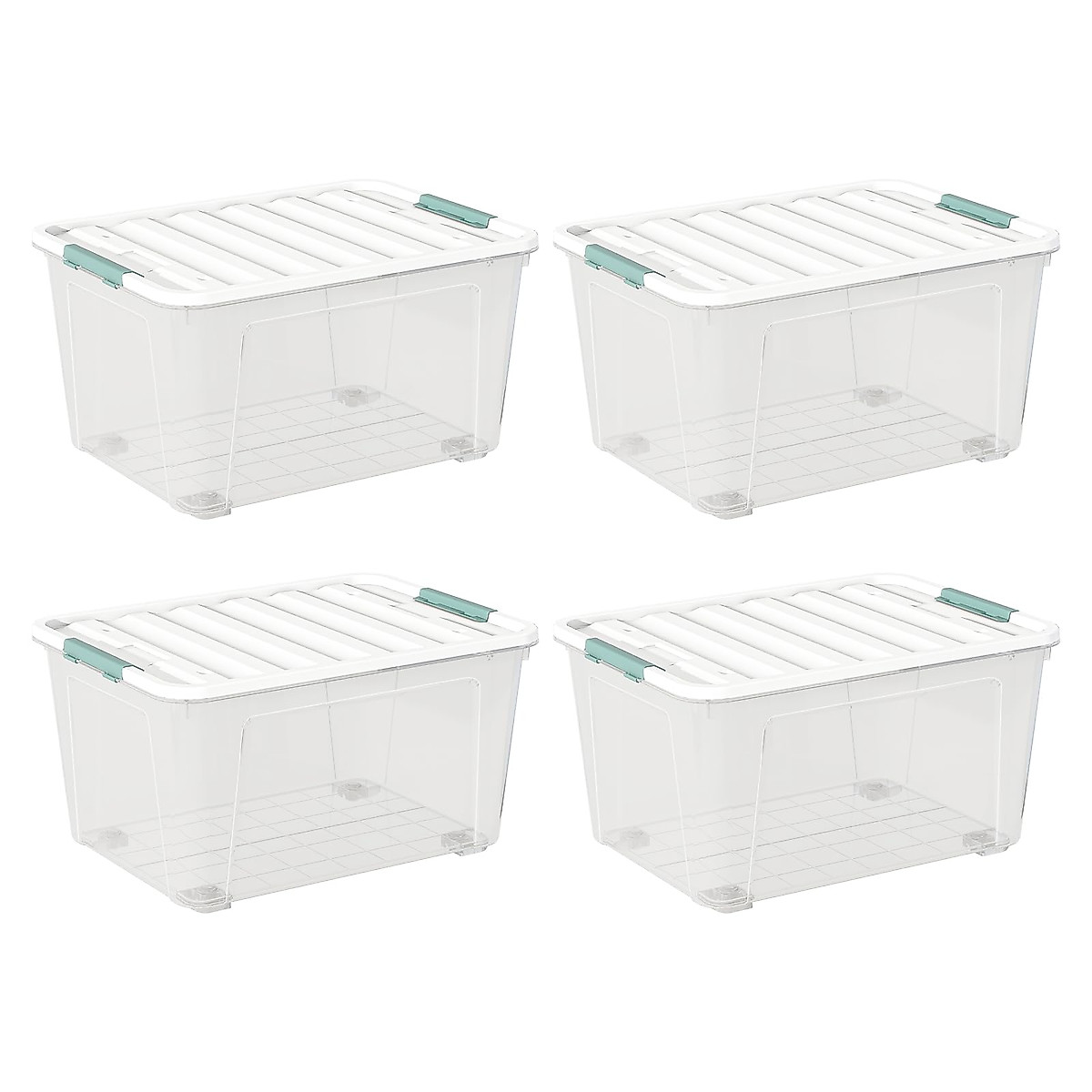 Nicesh 80 L Large Plastic Storage Bins with Latch Lids, 4-Pack Clear Plastic Storage Box with Wheels