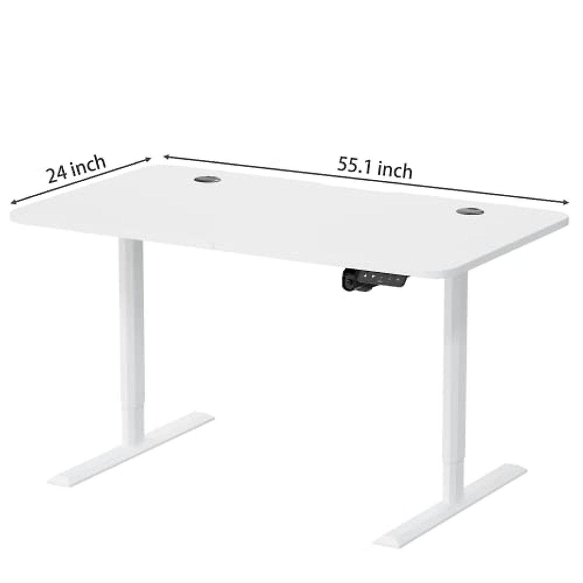 JUMMICO Standing Desk Electric Adjustable Desk Large 55 x 24 Sit Stand Up Desk Home Office Computer Desk Memory Preset with T-Shaped Metal Bracket and Holes for Routing Cables, White