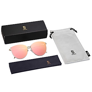 SOJOS Mirrored Flat Lens Fashion Sunglasses for Women SJ1085 Gold Frame/Gold Pink Mirrored Lens