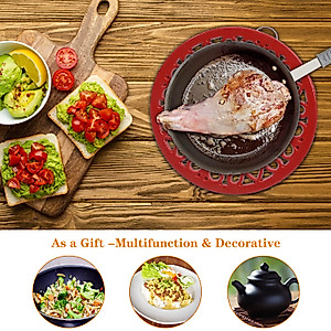 Trivet 7.8 Inch, Cast Iron Trivet with Rubber Pegs/Feet Non-Slip, Rustic Trivets for Hot Pots and Pans, Decorative Kitchen Trivet Mats Hot Pads Pot Coasters(2 Pack) (Red) (RED Moon)