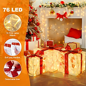 Large Christmas Lighted Present Boxes Decorations, Plug-In Transparent Warm White 76 LED Light Up Gift Boxes Outdoor Indoor for Christmas Tree Yard Home Lawn Holiday Outside Xmas Decor Set of 3
