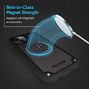 Pelican Shield Kevlar Series - iPhone 14 Plus Case 6.7" [Compatible with MagSafe] Magnetic Charging Phone Case With Belt Clip Holster Kickstand [2ftT MIL-Grade Drop Protection] Cover - Black