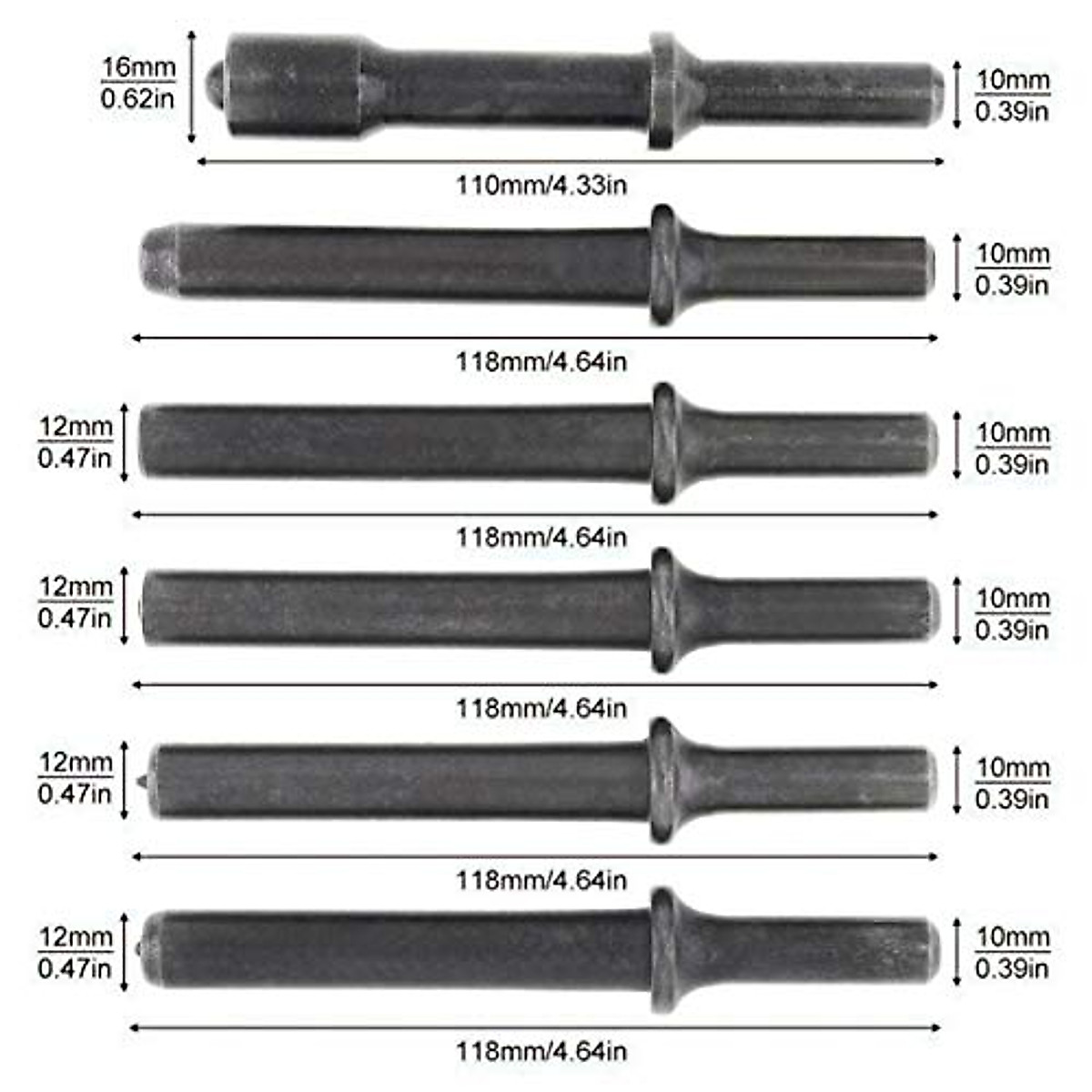 7 Pcs Air Hammer Rivet Bit Set, Dele 0.401 Shank Smoothing Pneumatic Air Rivet Hammer Tools Kit With Spring