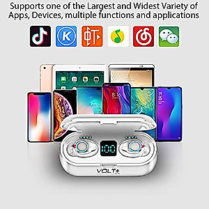 Volt Plus TECH Wireless V5.0 Bluetooth Earbuds Compatible with Samsung Galaxy J7 Prime T-Mobile LED Display, Mic 8D Bass IPX7 Waterproof/Sweatproof (White)