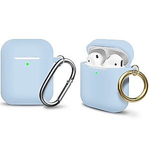 MOLOPPO Case Cover Compatible with AirPods, Soft Silicone Protective Cover with Keychain for Women Men Compatible with Apple AirPods 2nd 1st Generation Charging Case, Front LED Visible- Sky Blue