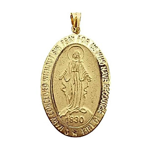 Ritastephens 14k Yellow Gold Small Religious Miraculous Virgin Mary Medal Charm Pendant - Genuine Hypoallergenic Nickel-Free Jewelry for Women and Teen Girls (15x10mm, No Chain)