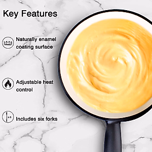 Artestia Swiss Traditional Cast Iron Cheese Fondue Pot Set, Cast Iron Fondue Set For Cheese, Meat & Chocolate (Blue)