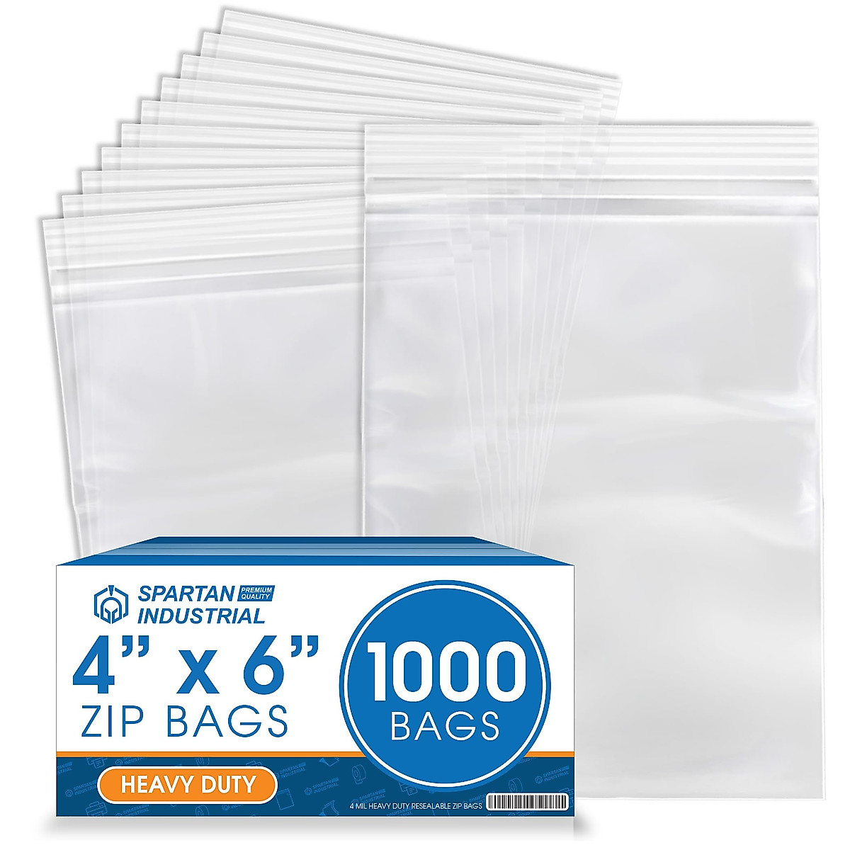 Spartan Industrial - 4” X 6” (1000 Count) 4 Mil Thick Clear Reclosable Zip Plastic Poly Bags with Resealable Lock Seal Zipper - Heavy Duty and Durable