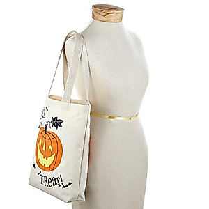 Hallmark 13" Large Halloween Tote Bag (Trick or Treat Pumpkin) Reusable Canvas Bag for Trick or Treating, Grocery Shopping and More