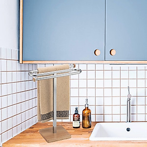 ZCDCP Hand Towel Holder Stand, S-Shape Countertop Towel Stand with Wood Base Freestanding Towel Rack for Bathroom