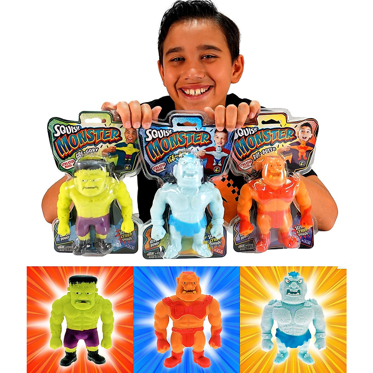 JA-RU Squishy Monster 6 Inch (3 Stretchy Toys Assorted) Stretch Action Figures & Bendy Toys for Kids. Stress Relief Fidget Toys. Anger Management Toys. Superhero Party Favors. 4306-3s