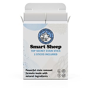 2 Pack Stain Stick - Stain Remover Bar for Clothes by Smart Sheep - Powerful Laundry Stain Remover - Formulated w/Natural Ingredients - Perfect for Food Drink Pet Grass & Blood Stains