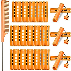 36 Pieces Cold Wave Rod Hair Perm Rods Hair Rollers Perming Rods Curlers with Steel Rat Tail Comb for Hairdressing Styling (Orange, 0.87 Inch)