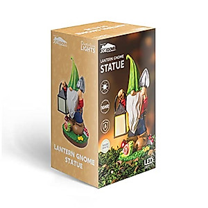 Joiedomi Outdoor Gnome Statue with Solar LED Lights, Christmas Resin Gnome Figurine with Lantern, Solar Garden Yard Lawn Gnome Decoration Lights (Hanging Lantern)