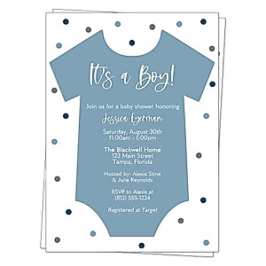 Customizable Baby Shower Invitations for Boy Bodysuit Invites (12 Count)