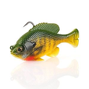 Savage Gear Pulse Tail Bluegill RTF Fishing Bait, 1 oz, Vivid Gill, Realistic Contours, Colors and Movement, Durable Construction, Heavy-Duty Fishing Hook, Built-in Rattle