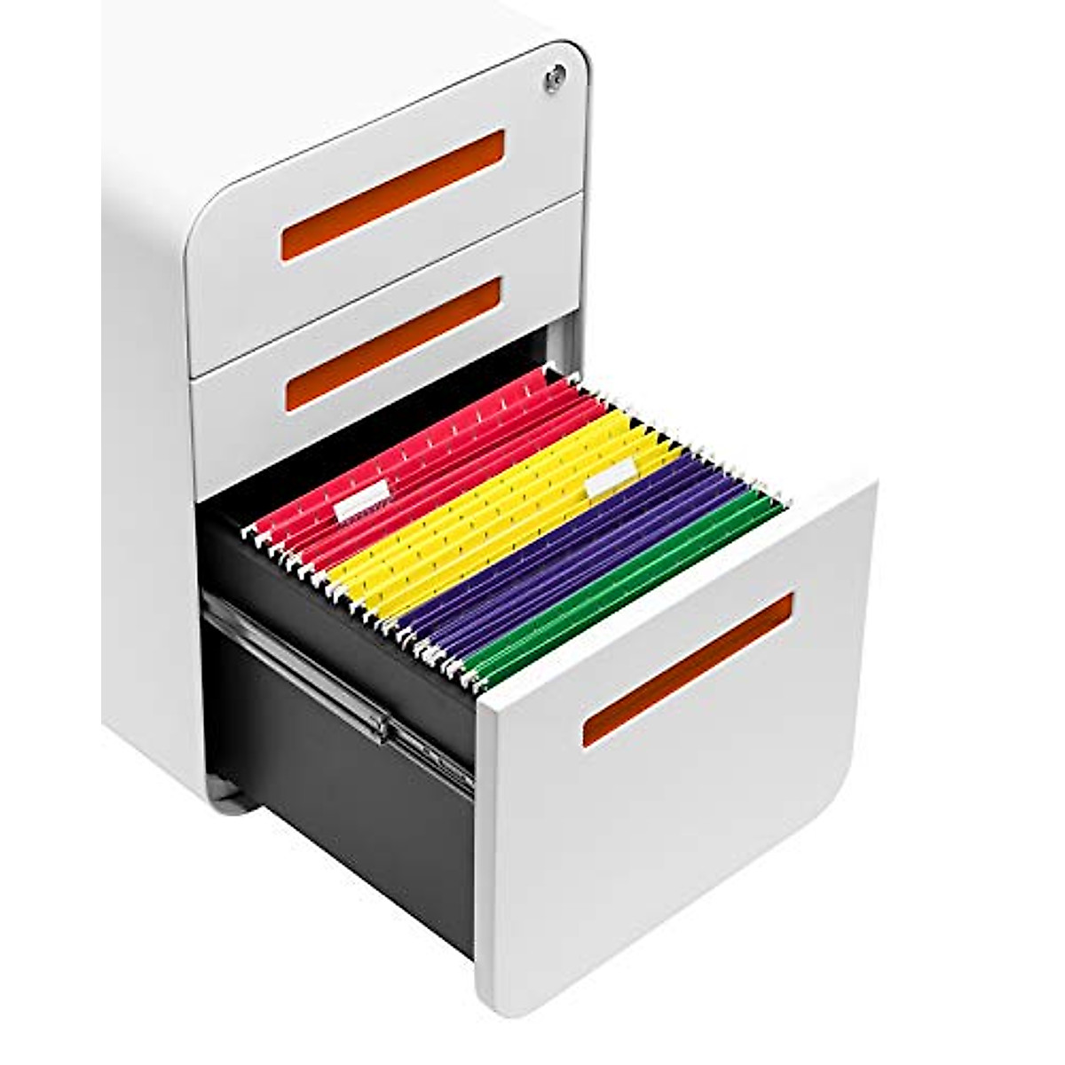 Laura Davidson Furniture Stockpile 3-Drawer Mobile File Cabinet, Commercial-Grade, Pre-Assembled (White/Orange)