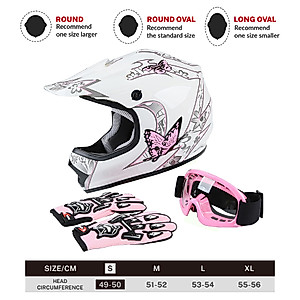 SLMOTO Dot Youth Kids Helmet Motocross Offroad Street Helmet Motorcycle Helmet Dirt Bike Motocross ATV Pink Butterfly Design Helmet+Goggles+Gloves