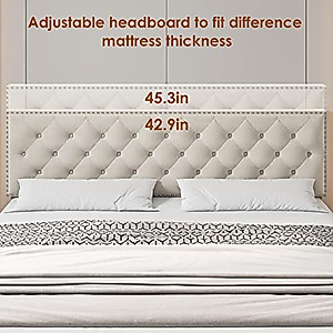 HOSTACK King Size Bed Frame with 4 Storage Drawers, Modern Upholstered Platform Bed with Adjustable Headboard,Button Tufted Bed Frame with Wood Slat Support,No Box Spring Needed(Beige, King)