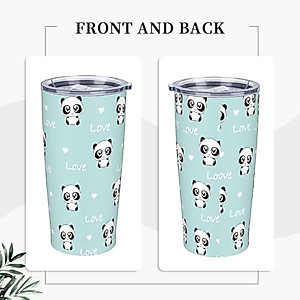 Yaxongx 20oz Tumbler Love Pandas Double Wall Vacuum Insulated Coffee Mug with Lid and Metal Straw Brush Reusable Stainless Steel Water Bottle Travel Cup Gifts for Car Ice Drinks Hot Beverage