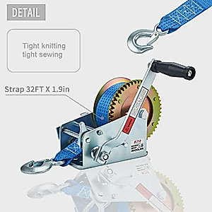 OPENROAD Boat Winch 3200lbs Hand Winch, with 32ft Blue Strap and 2 Speed switchable, for Boat Trailer Towing Winch……