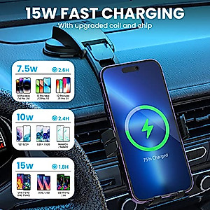 Wireless Car Charger, GEODMAER 15W Fasting Charging Auto Clamping Car Charger Phone Mount, Air Vent Phone Holder for iPhone 14/13/12, Samsung Galaxy S23/S22/S21/S20/Z Flip, Google Pixel 7/6/5, Etc