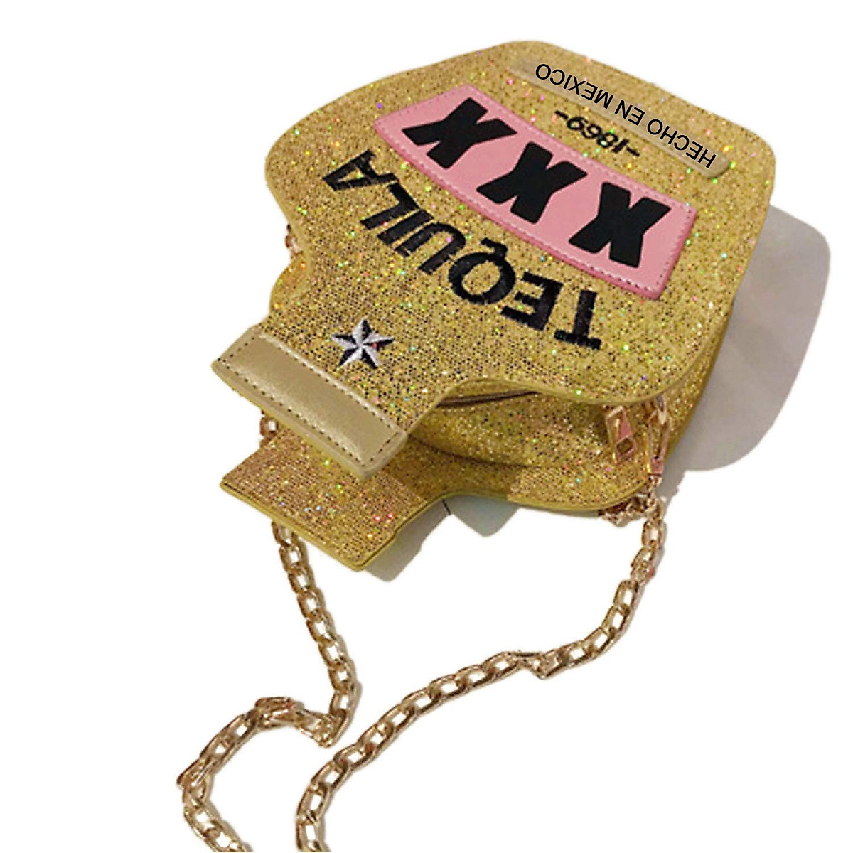 Lanpet Women Sequins Cross Body Bag Bottle Shaped Evening Chain Strap Shoulder Bag