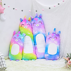 Body Pillow for Kids Girls Long Unicorn Pillow Soft Plush Unicorn Stuffed Animals with Removable Insert, 33 Inch, Rainbow