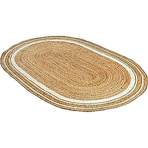 Agro Richer Farmhouse Rugs for Living Natural Jute Area Rug Hand Braided Oval Rugs for Bedroom, Kitchen, Living Room Rug Carpet (3x5 Square Feet, White Line)