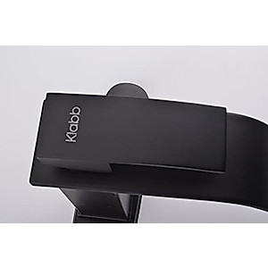 Klabb S16 Black Waterfall Spout Bathroom Faucet,Single Handle Bathroom Vanity Sink Faucet, Rv Lavatory Vessel Faucet Basin Mixer Tap with Deck Plate, Solid Brass/Matte Black