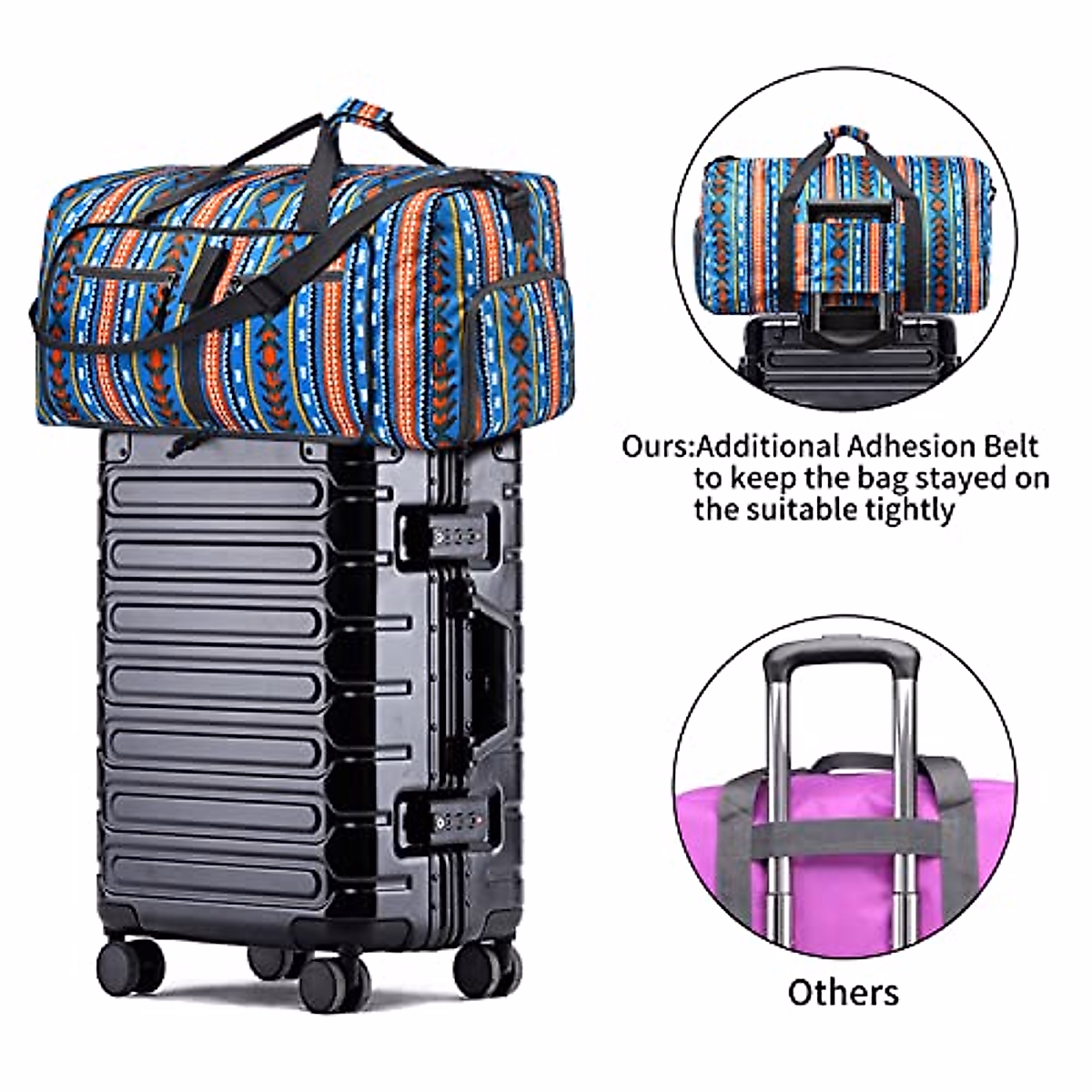 Duffel Bag 65L Packable Duffle Bag with Shoes Compartment Unisex Travel Bag Water-Resistant Duffle Bag(Bohemian Blue,65L)