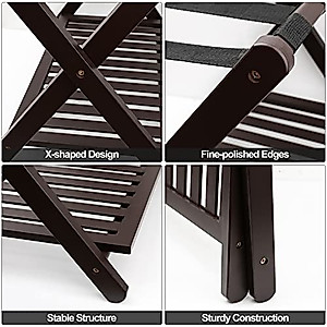 Purbambo Luggage Rack, Bamboo Folding Luggage Rack Suitcase Stand with Storage Shelf for Home Bedroom Guest Room - Brown