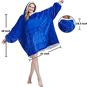 Wearable Blanket Hoodie, Oversized Sherpa Blanket Hoodie Sweatshirt for Women Men Adults Kids, Super Warm (Navy, ONE SIZE FITS ALL)